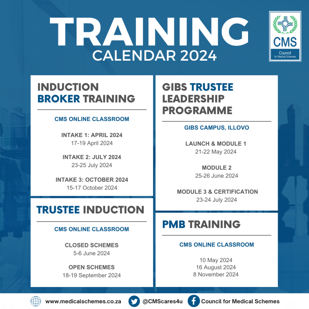 CMS Training Calendar 2024 | Council for Medical Schemes
